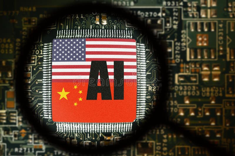 Flag of China and US on a Processor. Computer Board with Chip Stock ...