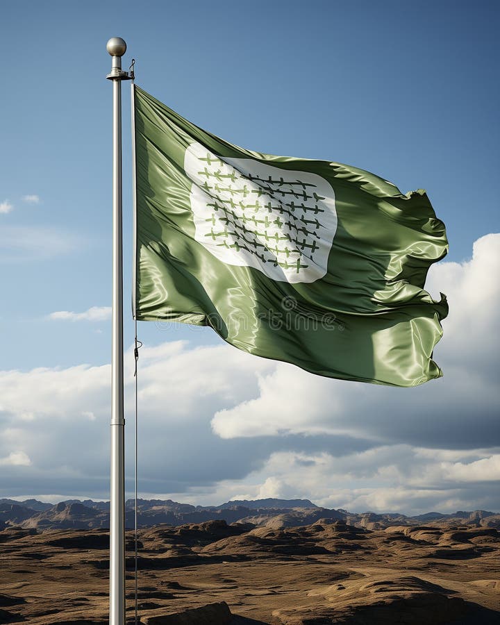 Flag Clouds Sky and Mountain View Stock Illustration - Illustration of ...