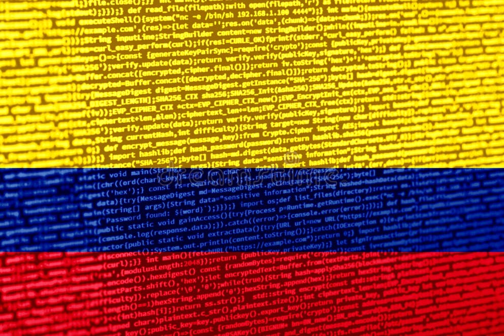Flag of Colombia Over Digital Code. Concept of Cybersecurity ...
