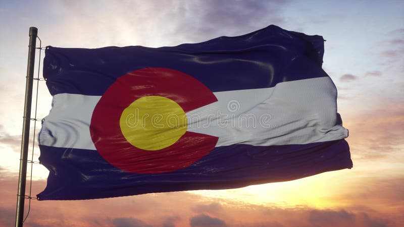 Colorado Flag on a Flagpole Waving in the Wind in the Sky. State of ...