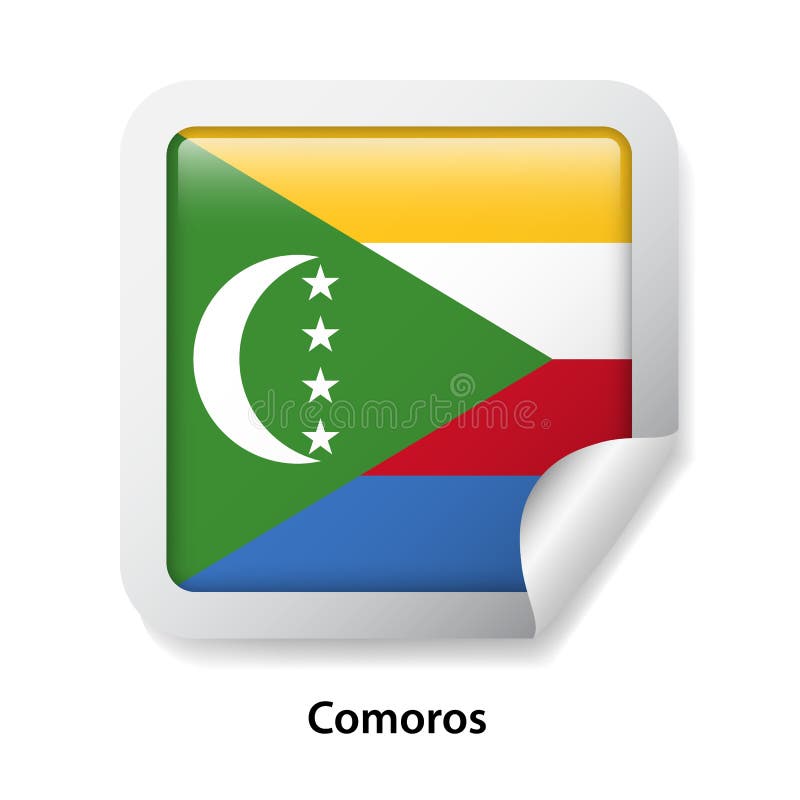 Flag of Comoros. Round Glossy Sticker Stock Vector - Illustration of ...