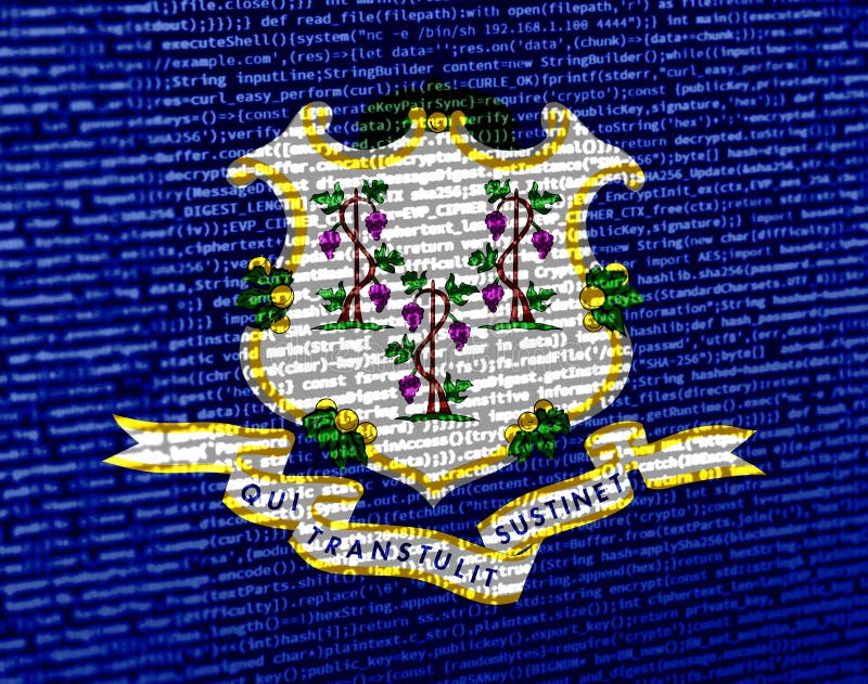 Flag of Connecticut Over Digital Code. Concept of Cybersecurity ...