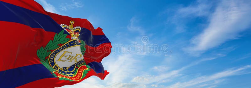 Flag of the Corps of Royal Engineers Camp at Cloudy Sky Backgrou Stock ...