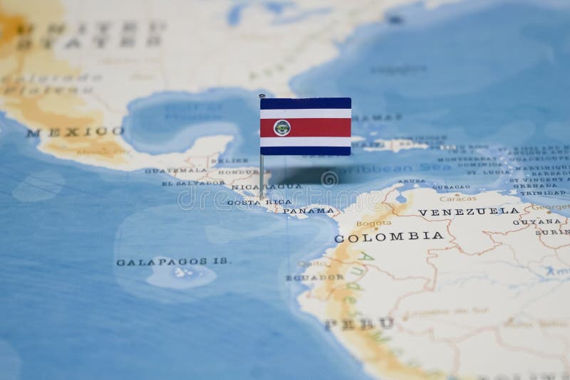 The Flag of Costa Rica in the World Map Stock Image - Image of ...