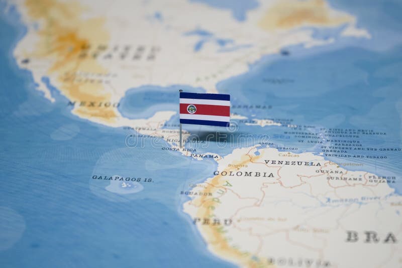 The Flag of Costa Rica in the World Map Stock Image - Image of national ...