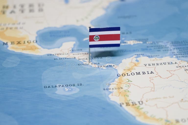 The Flag of Costa Rica in the World Map Stock Image - Image of national ...