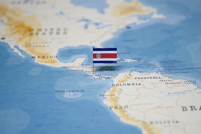 The Flag of Costa Rica in the World Map Stock Image - Image of ...