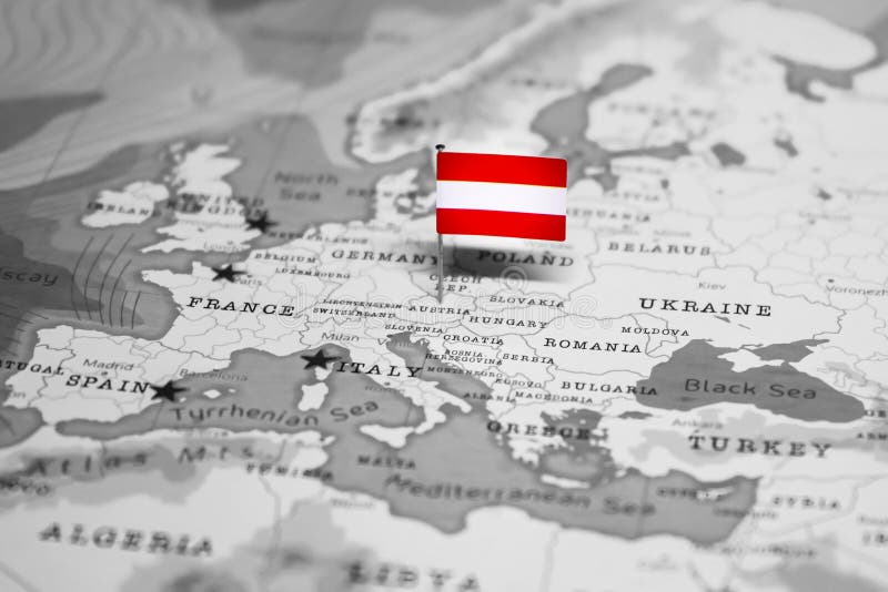The Flag of Austria in the World Map Stock Photo - Image of locations ...