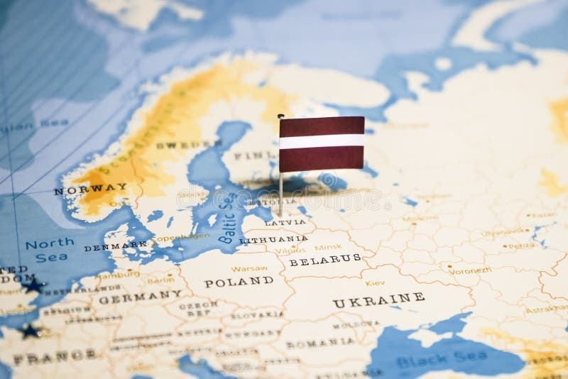 The Flag of Latvia in the World Map Stock Image - Image of graphic ...