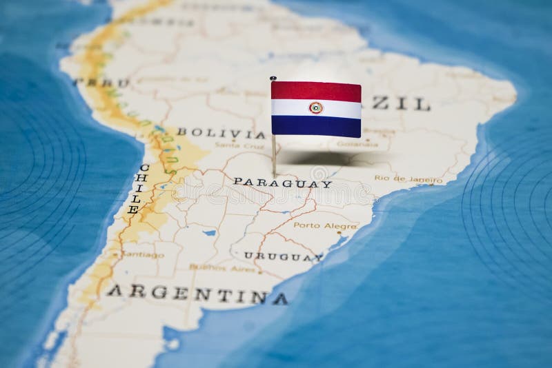 The Flag of Paraguay in the World Map Stock Photo - Image of departure ...