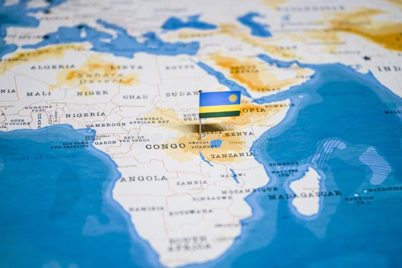 The Flag of Rwanda in the World Map Stock Image - Image of education ...