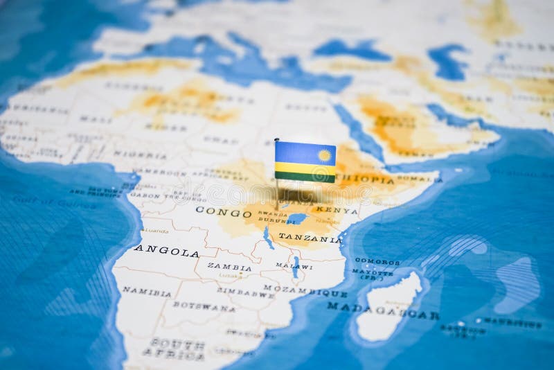The Flag of Rwanda in the World Map Stock Image - Image of ...