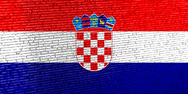 Flag of Croatia Over Digital Code. Concept of Cybersecurity, Innovation ...