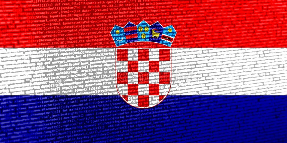 Flag of Croatia Over Digital Code. Concept of Cybersecurity, Innovation ...