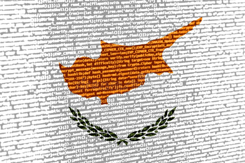 Flag of Cyprus Over Digital Code. Concept of Cybersecurity, Innovation ...
