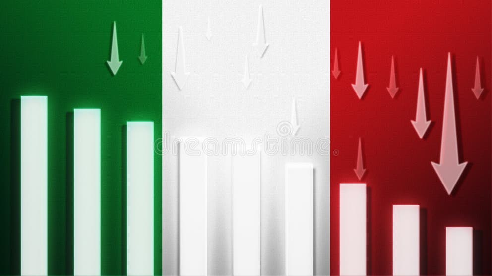 Flag with a Declining Bar Chart and Down Arrows Stock Illustration ...