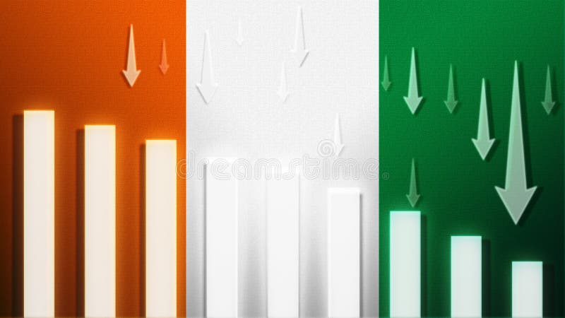 Flag with a Declining Bar Chart and Down Arrows Stock Illustration ...