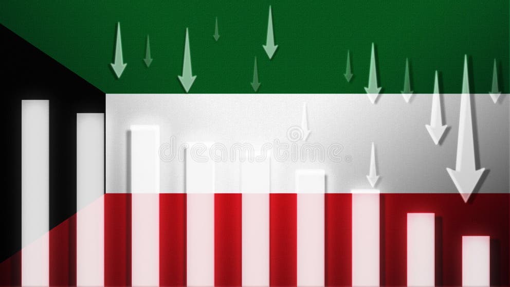 Flag with a Declining Bar Chart and Down Arrows Stock Illustration ...