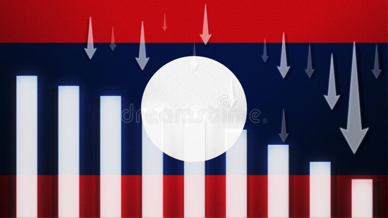 Flag with a Declining Bar Chart and Down Arrows Stock Illustration ...