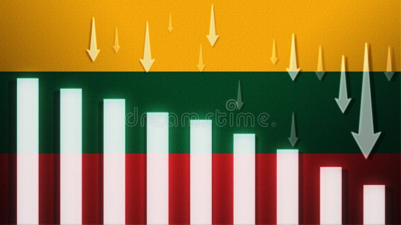Flag with a Declining Bar Chart and Down Arrows Stock Illustration ...