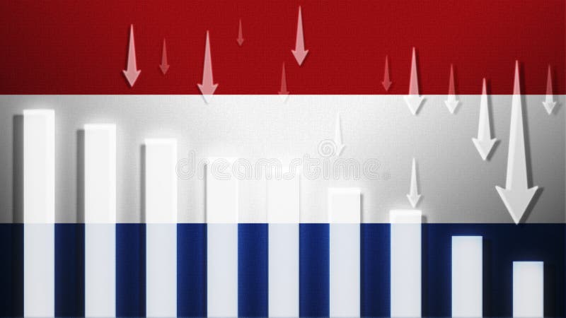 Flag with a Declining Bar Chart and Down Arrows Stock Illustration ...