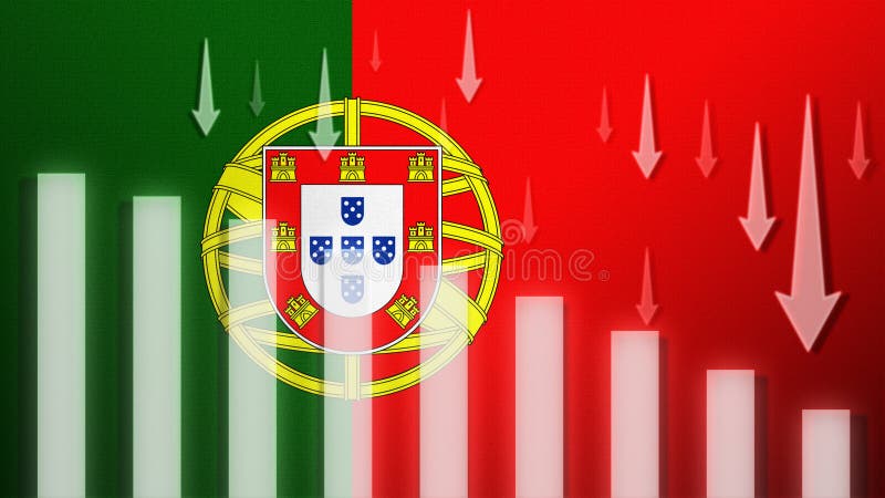 Flag with a Declining Bar Chart and Down Arrows Stock Illustration ...