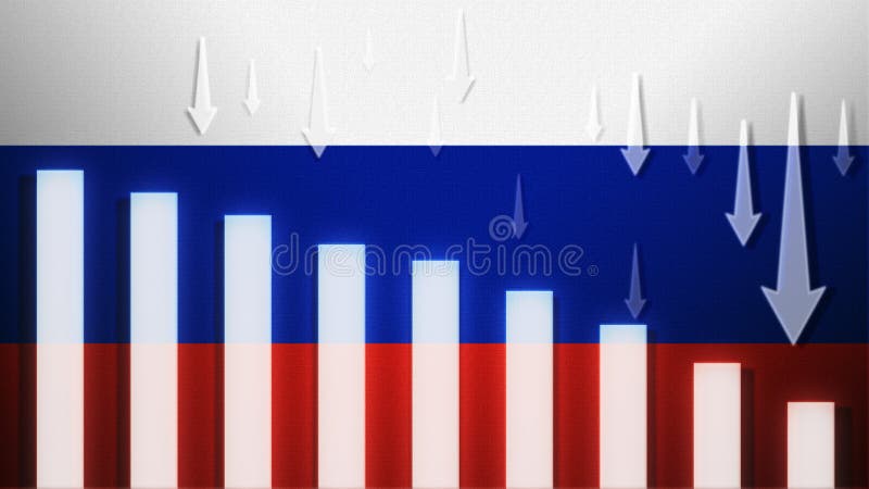 Flag with a Declining Bar Chart and Down Arrows Stock Illustration ...