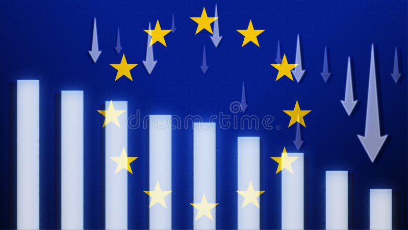 Flag with a Declining Bar Chart and Down Arrows, Symbolizing Decline in ...