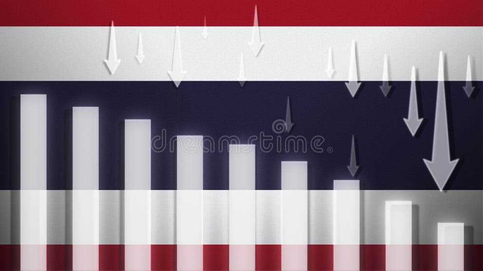 Flag with a Declining Bar Chart and Down Arrows Stock Illustration ...