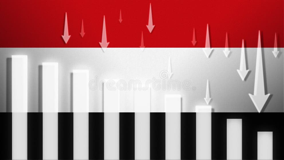 Flag with a Declining Bar Chart and Down Arrows Stock Illustration ...