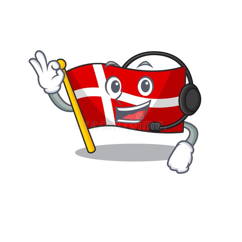 Flag Denmark Cute Cartoon Character Design with Headphone Stock Vector ...