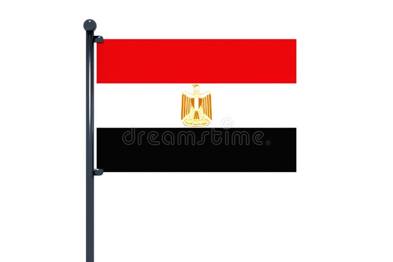 Flag of Egypt with a Pole Isolated on a White Background Stock ...