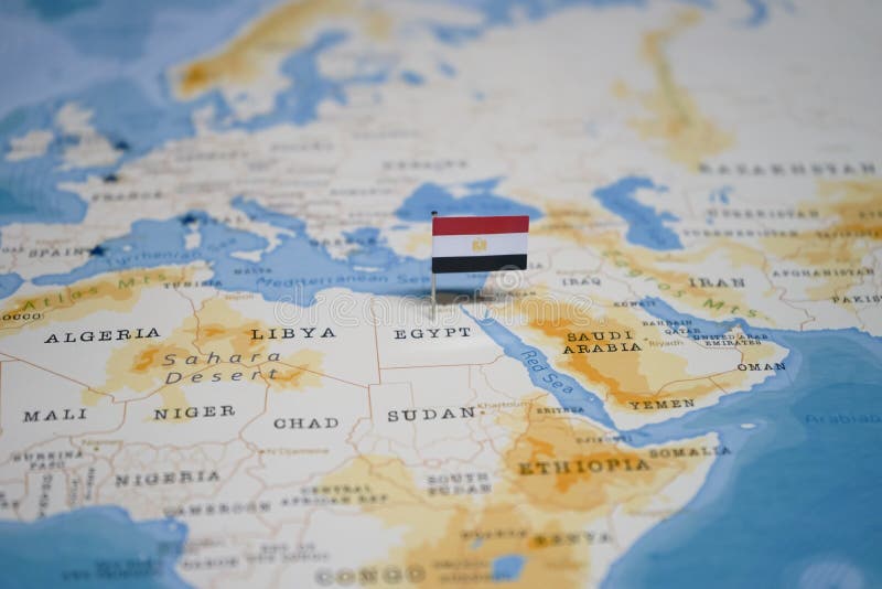 The Flag of Egypt in the World Map Stock Image - Image of international ...