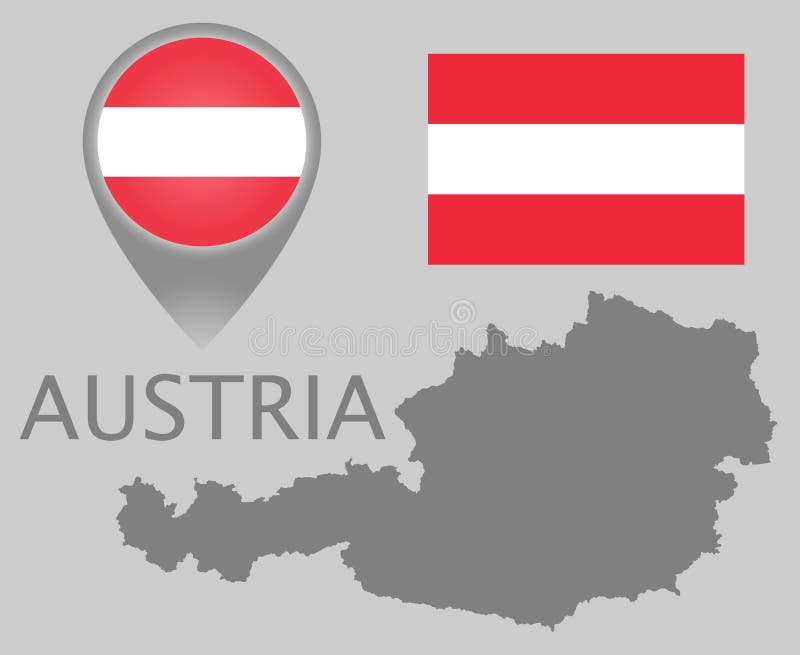 Flag and Empty Map of Austria with Map Pointer Stock Vector ...