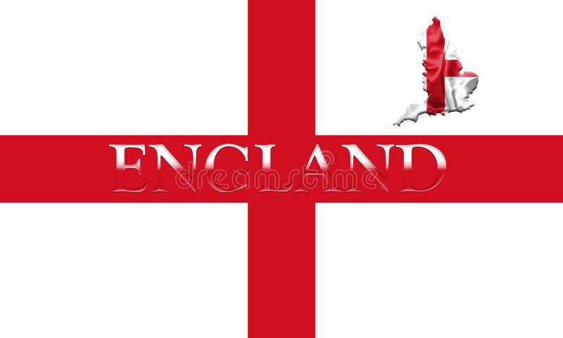 Flag of England with Map and Country Name on it on it 3D Illustration ...