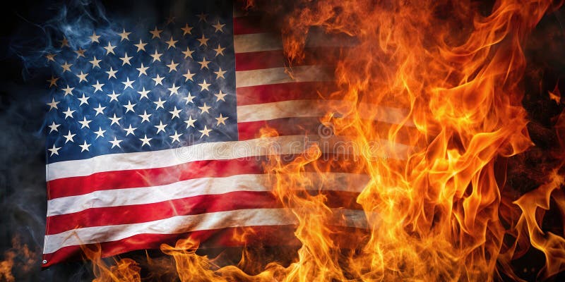 A Flag Engulfed in Flames and Smoke, a Dramatic Visual Representation ...