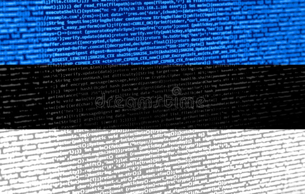 Flag of Estonia Over Digital Code. Concept of Cybersecurity, Innovation ...