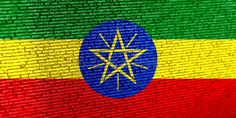 Flag of Ethiopia Over Digital Code. Concept of Cybersecurity ...