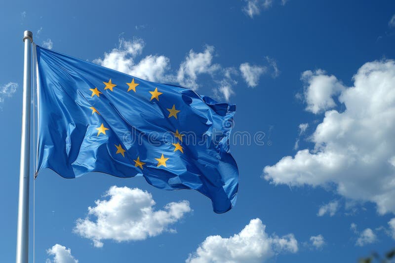 Flag of Europe, European, EU, Clouds Background. Stock Image - Image of ...