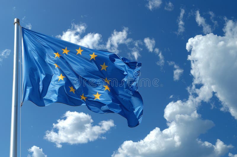 Flag of Europe, European, EU, Clouds Background. Stock Photo - Image of ...