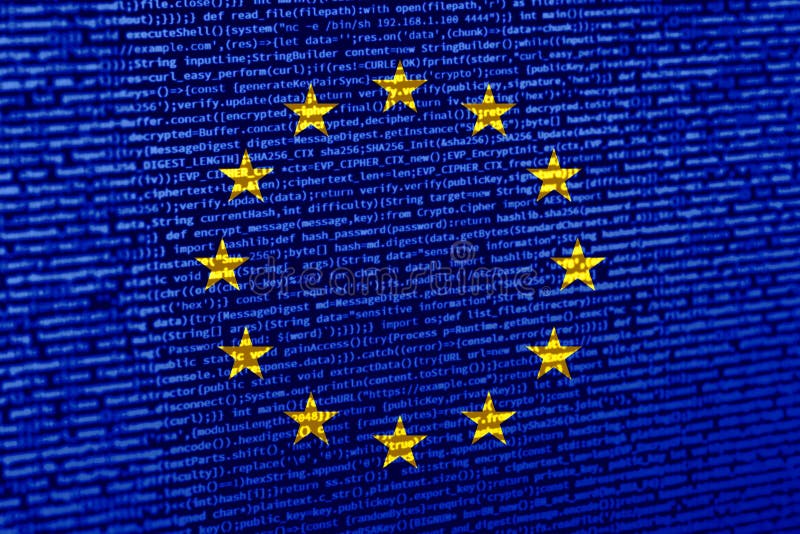 Flag of Europe Over Digital Code. Concept of Cybersecurity, Innovation ...
