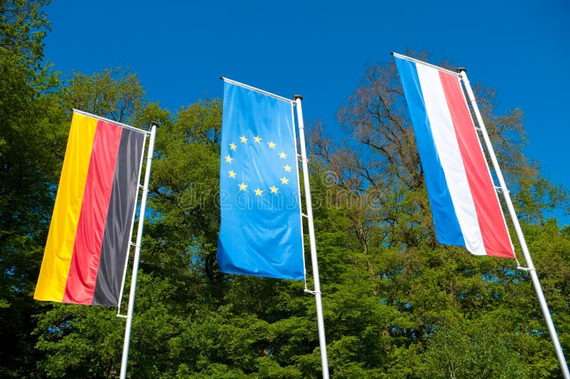 Dutch Flag, European Union Flag And German Flag Stock Photo - Image of ...