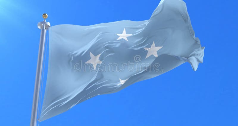 Flag of Micronesia Waving at Wind with Blue Sky in Slow, Loop Stock ...