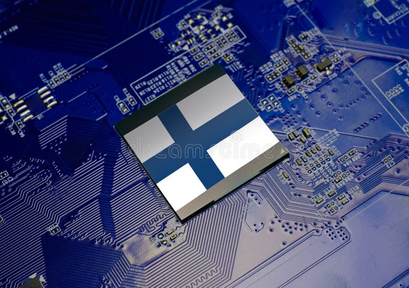 Flag of Finland on CPU Operating Chipset Computer Electronic Circuit ...