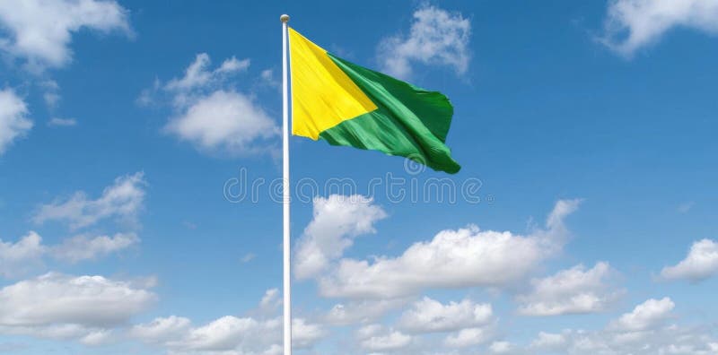 Flag Flies High in Blue Sky with Clouds, Celebrating Unity and Freedom ...