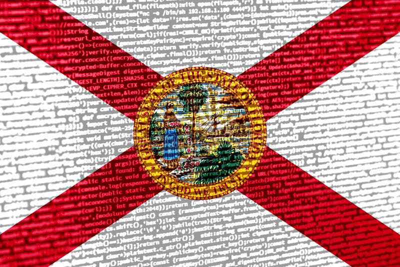Flag of Florida Over Digital Code. Concept of Cybersecurity, Innovation ...