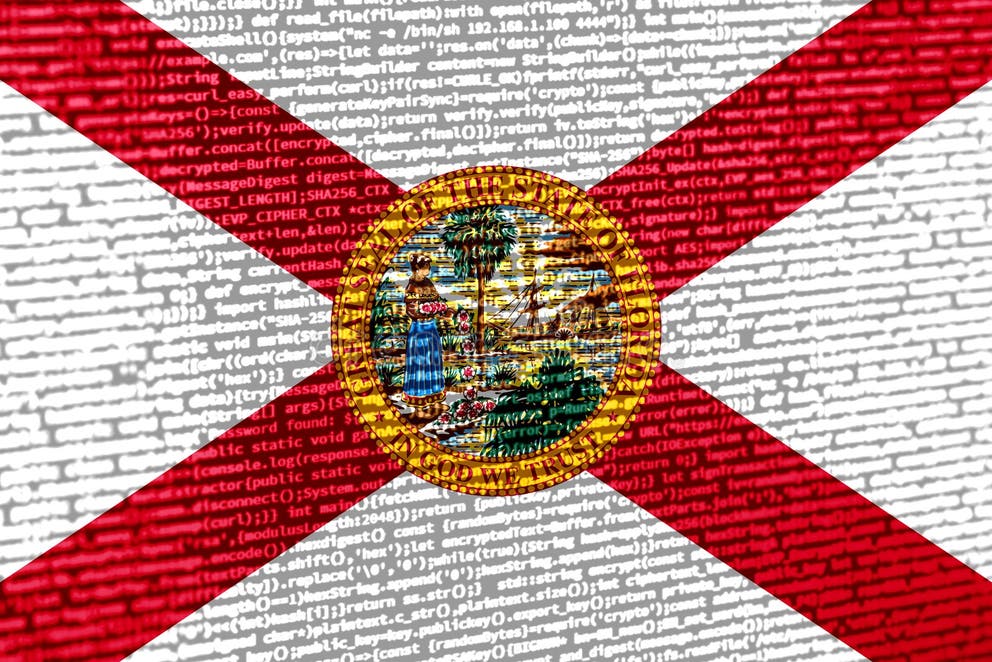 Flag of Florida Over Digital Code. Concept of Cybersecurity, Innovation ...