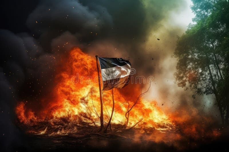 Flag Flying in Front of Large Fire, a Powerful Symbol of Unity and ...