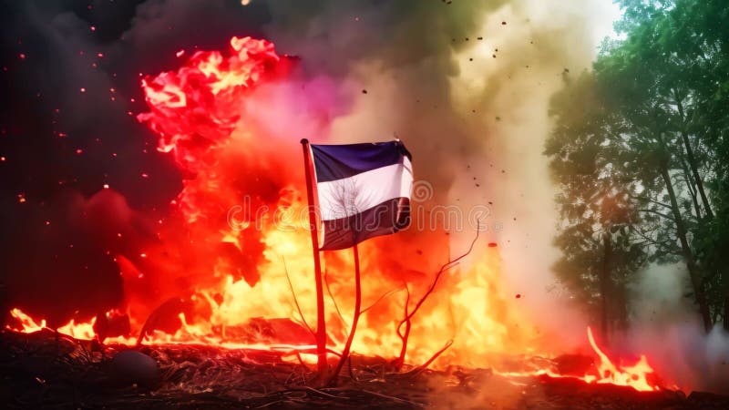 Flag Flying in Front of Large Fire, a Powerful Symbol of Unity and ...