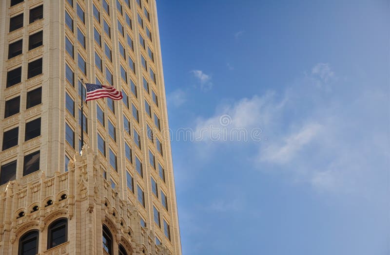 Flag flying high stock photo. Image of downtown, america - 12718448